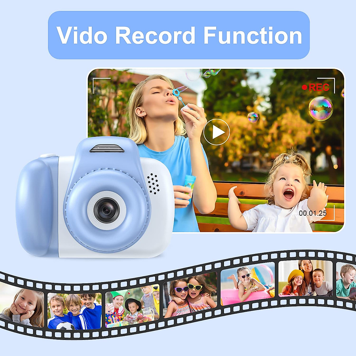 Goopow Mini Kids Camera Toys for 3 4 5 6 7 8 Year Old Girls Boys, Toddler Children Digital Video Camcorder Camera, Best Chritmas Birthday Festival Gift for Kids - 32G SD Card Included NK-Lightblue