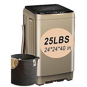 KRIB BLING Full Automatic Washing Machine 25lbs Compact Portable Washing Machine with LED Display, Drain Dump, 10 Wash Programs and 8 Water Levels Ideal for Dorms, Apartments, RV, Gold