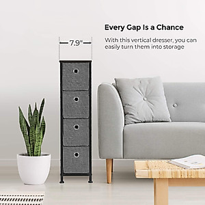 SONGMICS Narrow Dresser with 4 Fabric Drawers Vertical Slim Storage Tower Unit, 7.9",Grey