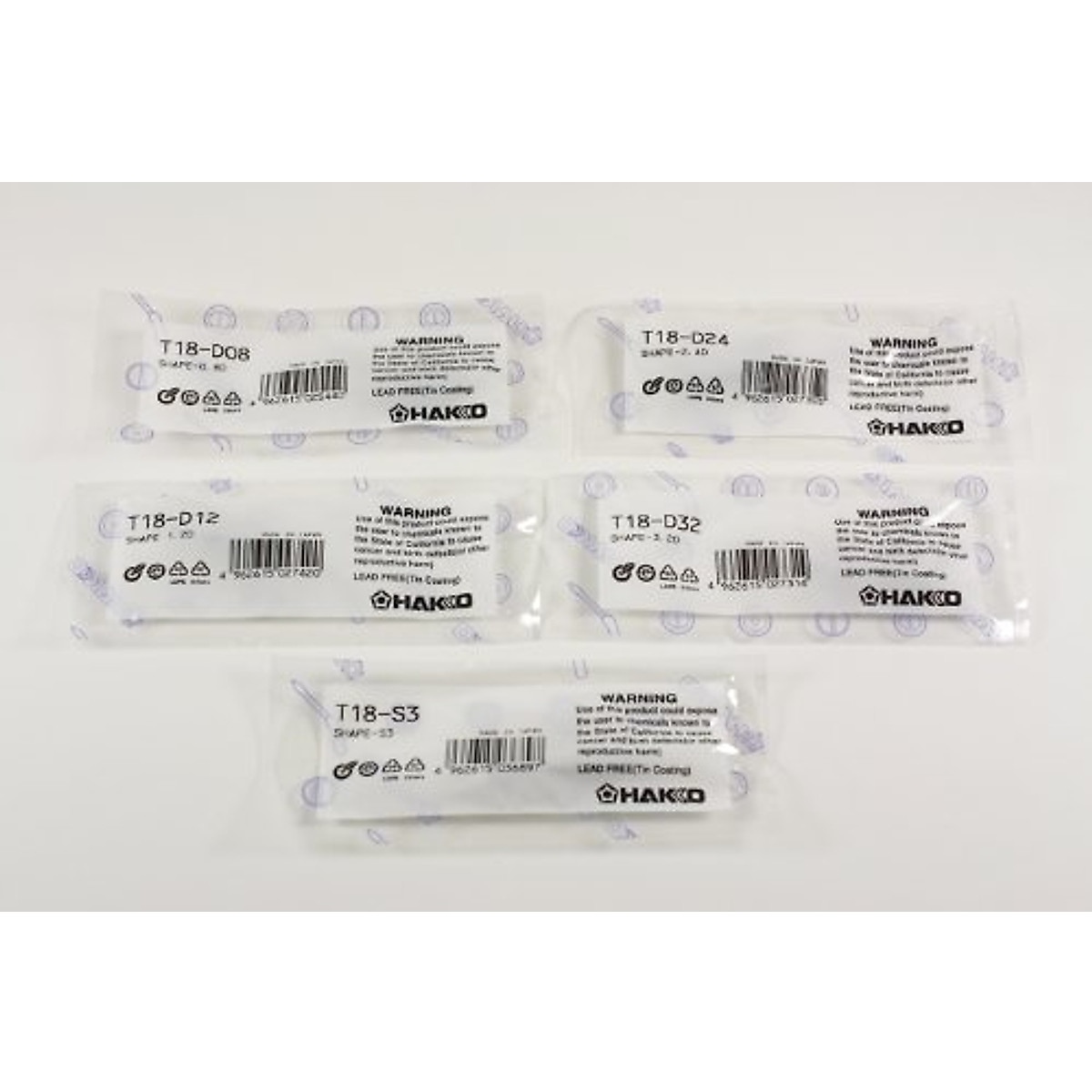 Hakko T18 Series Chisel Pack with T18-D08/D12/D24/D32/S3 Tips Model (Japan Import)