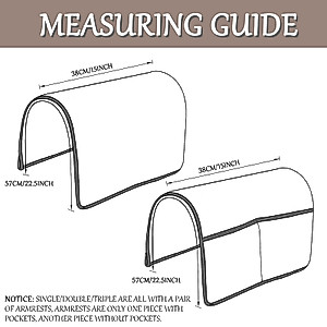 Sofa Armrest Cover, Headrest Cover for Recliner Chair Arm Cover, Armchair Slipcover with Pockets, Nonslip Quilted Furniture Protector for Pets Leather Sofa Couch (Khaki(Style B),3 Seater(5pcs))