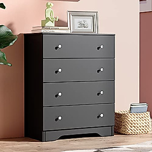 SunsGrove Dresser for Bedroom with 4 Drawers Modern Wooden Dresser for Clothes Organizer Tall Storage Chest of Drawer for Living Room, Children Room, Entryway, Black