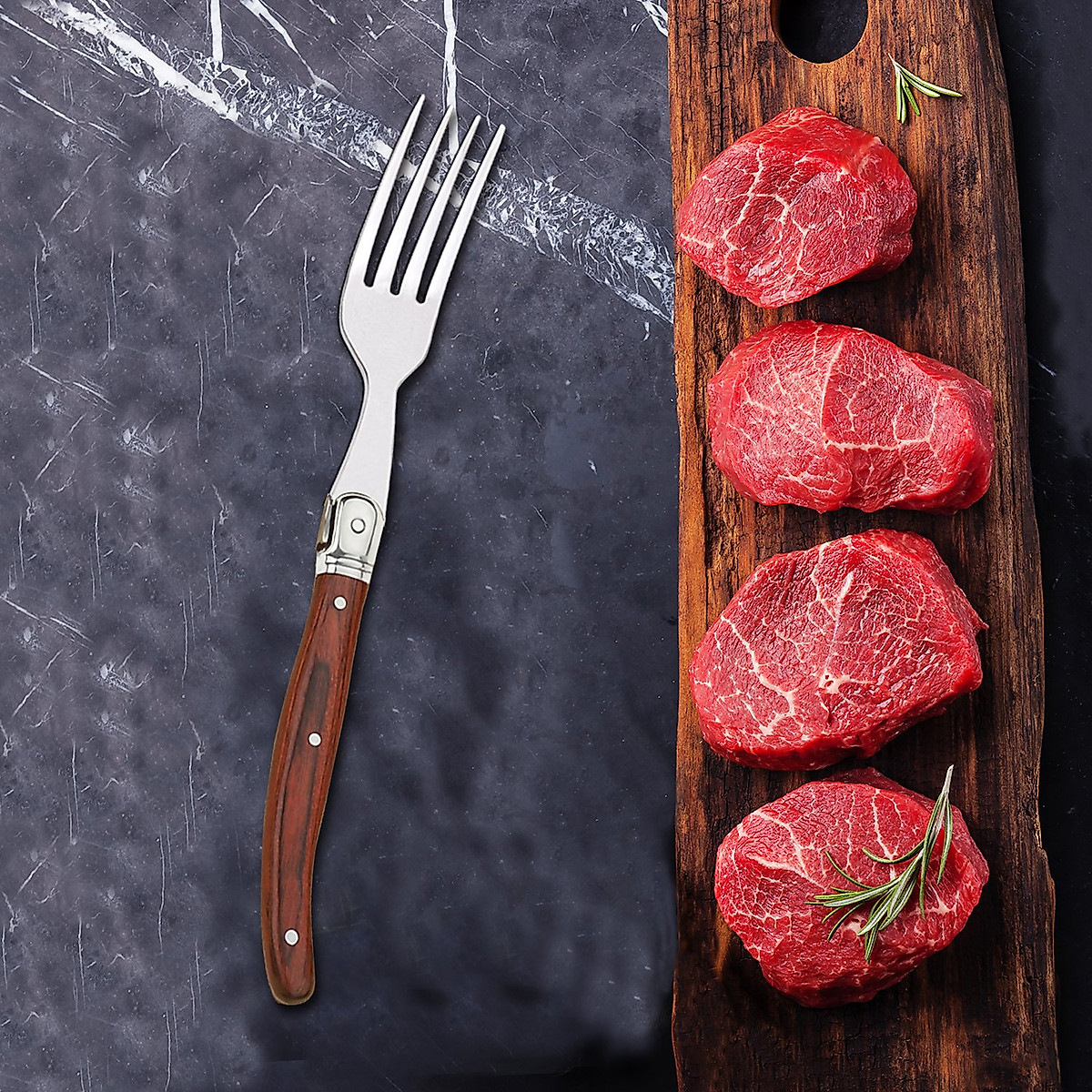 Forks Set of 6, Hailingshan Heavy Duty Stainless Steel Dinner Table Flatware Set, Laguiole Premium Kitchen Cutlery Utensils Salad Meat Steak Fork Mirror Finish Wooden Handle 23cm 6-Piece [Gift Box]