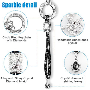Yiflin Cute Car keychain for Women, Crystal Keychain Accessories，Bling Finger Lanyard for Keys, Car key (Silver, Small)