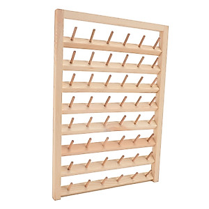Thread Holder 48 Spools Thread Rack Wall Mounted Wooden Thread Holder, DIY Embroidery Spool Thread Organizer for Household Sewing, 13.4 x 16.1in Thread Rack with Hanging Hook