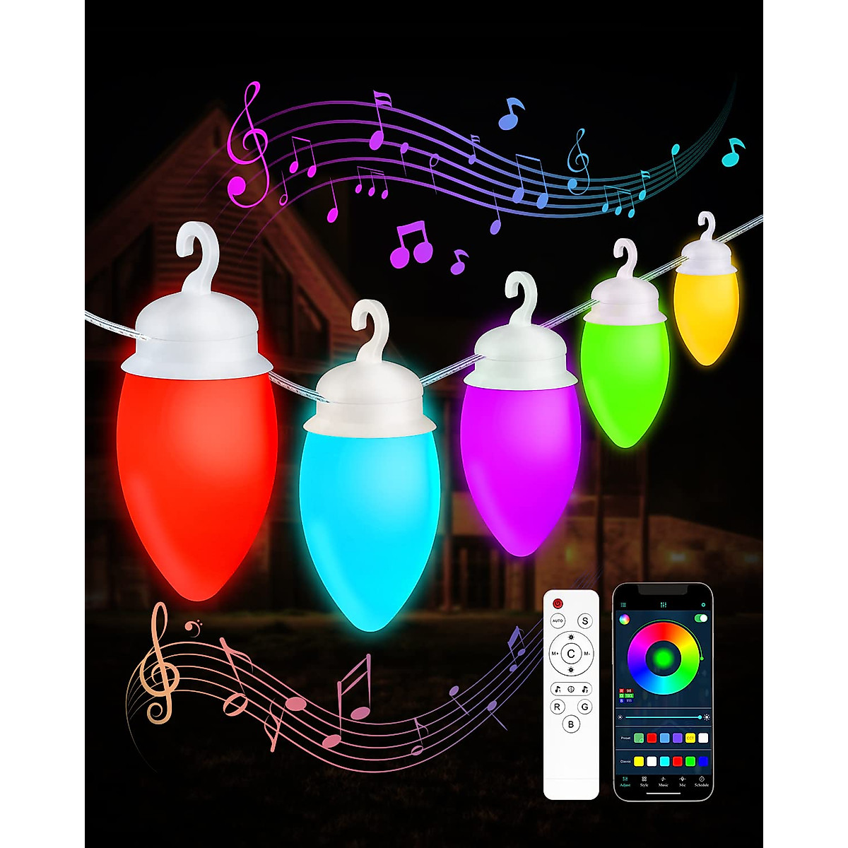 JIMIMORO Smart Outdoor String Lights - 48FT RGB Patio Lights with 20 Dimmable IP65 Waterproof Warm White LED Bulbs APP & Remote Control Patio String Lights for Outside Balcony Backyard Party Cafe B