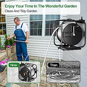SPECILITE Heavy Duty Metal Garden Hose Reel With 100 Ft 304 Stainless Steel & 9-Pattern Metal Nozzle, 360° Rotation Frame,Wall Mount/Floor Hose Reel,