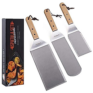 DflowerK Professional Metal Spatula Set Stainless Steel Griddle Scraper Oversized Hamburger Turner Flat Spatula Great for BBQ Cast Iron Griddle Grill