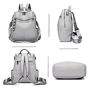 Maxoner Small Leather Women Backpack Purse for Women Fashion Convertible Bookbag, Shoulder Handbag Travel Bag Satchel Rucksack Ladies Sling Bag (Faux Leather Light Grey)