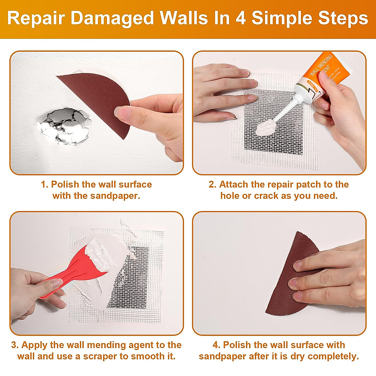 Mckanti 2 Pcs Drywall Repair Kit, Spackle Plaster Wall Repair kit Drywall Hole Patch Kit with Wall Mending Agent, Scrapers, Large Hole Drywall Patch, Sandpaper and Gloves for Wall Surface Crack Fill
