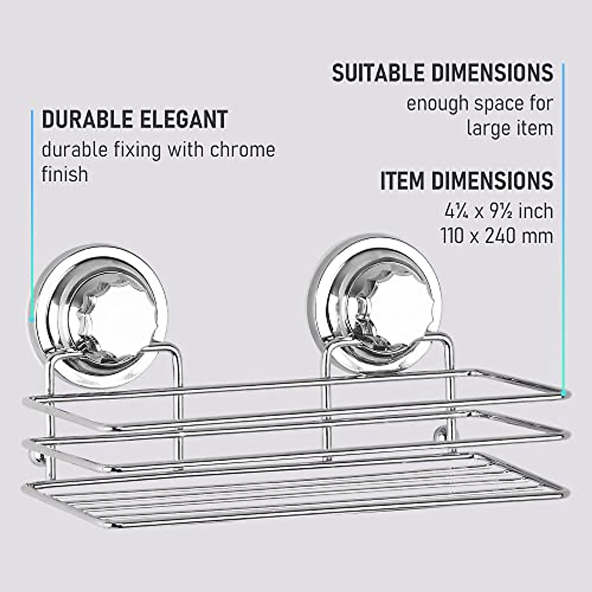 EDNA HOME Shower Caddy with Vacuum Suction Cups, Shower Organizer, Rustproof Chrome Storage Basket, Bathroom Holder for Shampoo, Gel, Conditioner, Made in Europe