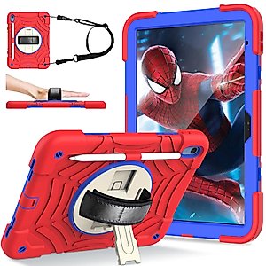 LTROP iPad 10th Generation Case(10.9-inch, 2022), iPad 10th Gen Case with Screen Protector, Hand/Shoulder Strap, Swivel Kickstand, Sturdy Cover Case for iPad 10.9 10 Generation for Kids Boys, Red