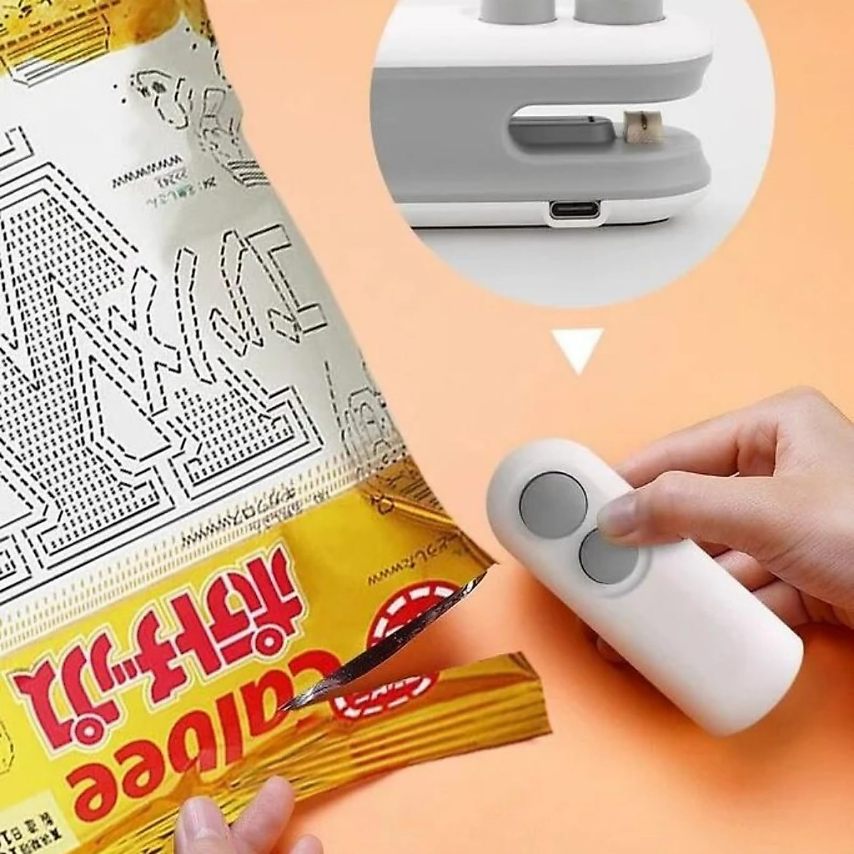 Mini Bag Sealer,Portable,Rechargeable Handheld Heat Vacuum Sealer,2 in 1 Sealer and Cutter, Portable Resealer Machine for Plastic Bags Food Storage Snacks Freshness，Magnetic attraction (White)