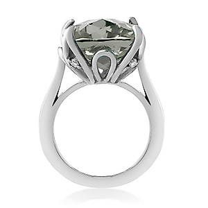 Gem Stone King 925 Sterling Silver Green Prasiolite Engagement Ring For Women (9.72 Cttw, 14MM Cushion Checkerboard, Size 7)