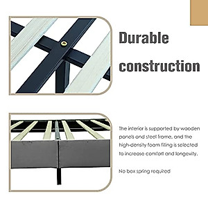 AGARTT Upholstered Platform Bed Frame Queen Size with Headboard and Footboard/Wooden Slats Support/No Box Spring Needed/Easy Assembly,Grey Velvet