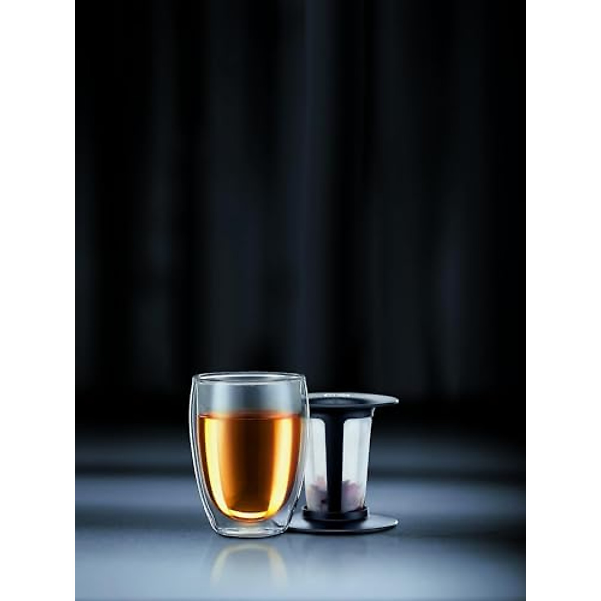 Bodum 12-Ounce Tea for One, Double Wall Glass with Strainer, Black
