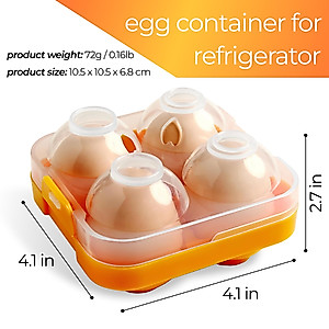 BIOPRONEXT Plastic Egg Container for Refrigerator - Shockproof 4 Grid Fresh Egg Storage Box - Stackable Egg Holder for Fridge or Camping - Reusable Egg Carton - Portable Egg Holders for Fresh Eggs
