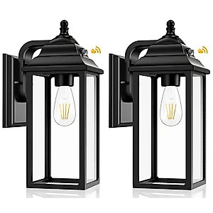 QUNCWL Outdoor Wall Light Porch Fixture: Exterior Lights Lantern Sensor Dusk to Dawn - Outside Sconce Lighting Black Lamp for House Garage Front Door