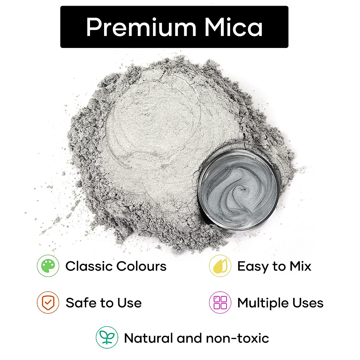 HTVRONT Silver Mica Powder for Epoxy Resin - 1.76 oz/50g Mica Pigment Powder, Natural Mica Powder for Soap Making, Resin, Candle Making, Bath Bomb