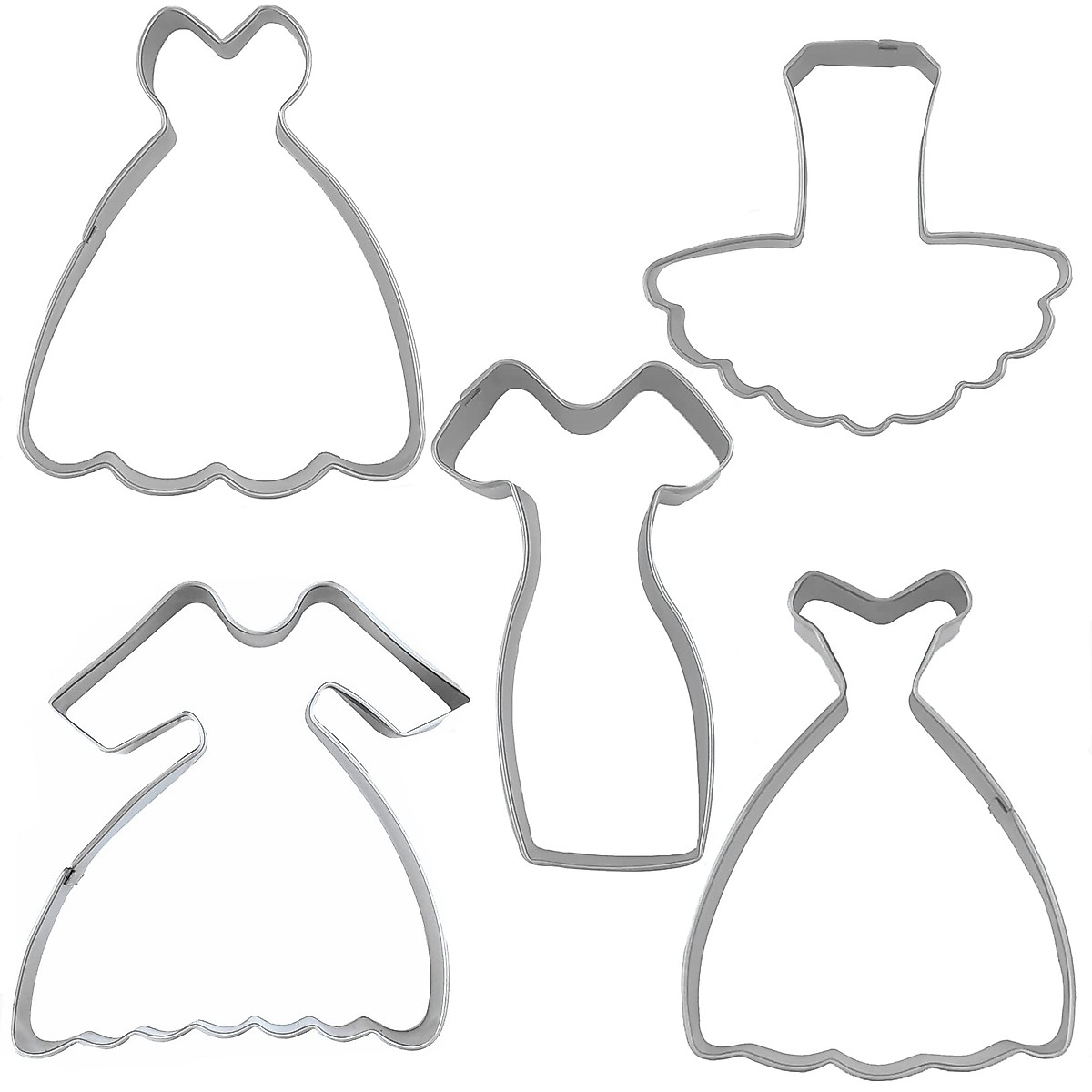 Dress Shaped Cookie Cutters Set of 5 pcs, Stainless Steel Wedding Dress Princess Dress Fondant Cutter Molds Baking DIY