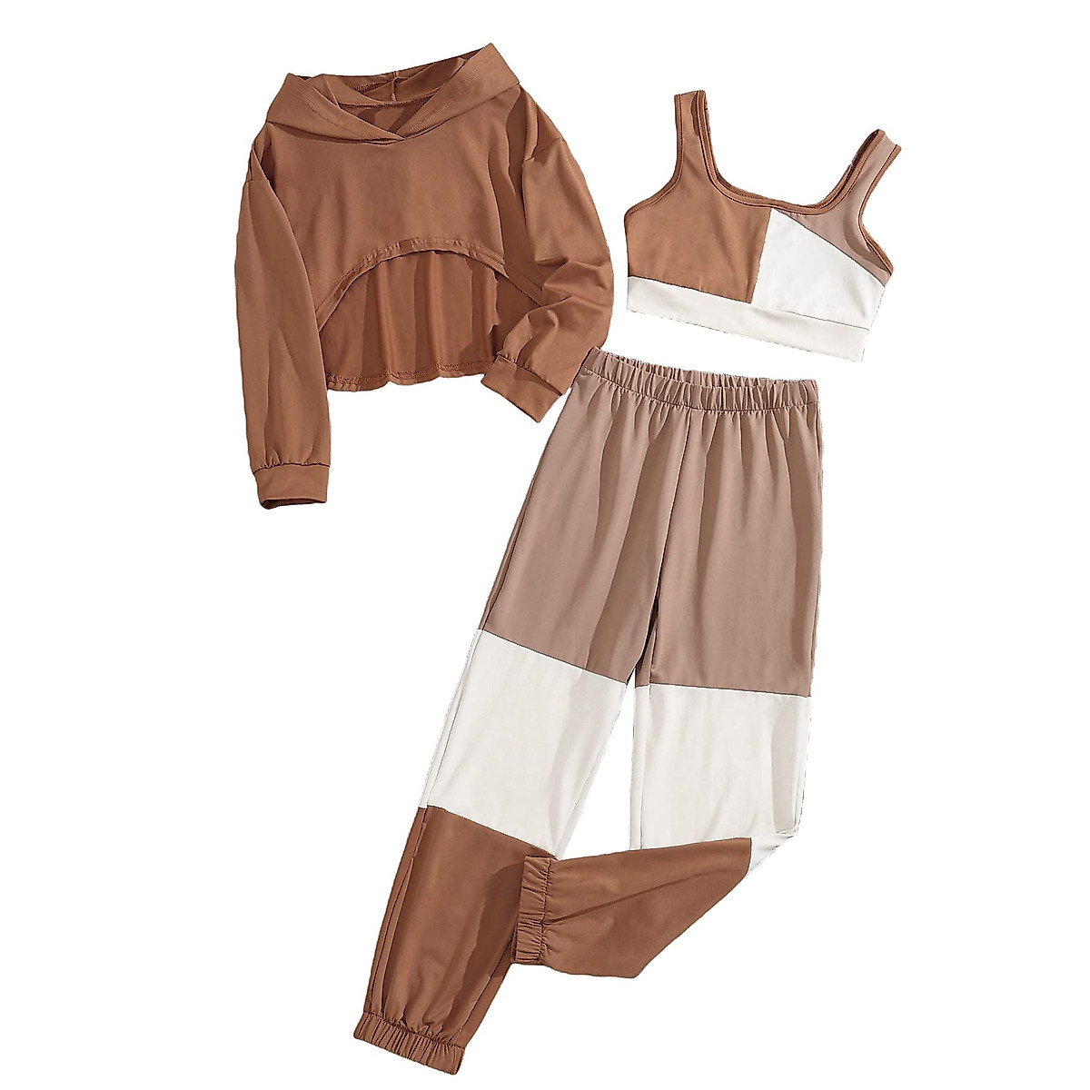 Milumia Girl's 3 Piece Outfits Colorblock Crop Tank Top and Sweatpants with Long Sleeve Hoodie Multicolor 11-12 Years