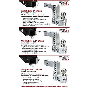 Weigh Safe Adjustable Trailer Hitch Ball Mount - 6" Drop Hitch for 2" Receiver w/ 2 pc Keyed Alike Lock Set, Premium Steel Trailer Tow Hitch w/Built in Weight Scale for Anti Sway, 15,000 lbs GTW