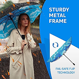 Rain-Mate Compact Travel Umbrella - Pocket Portable Folding Windproof Mini Umbrella - Auto Open and Close Button and 9 Rib Reinforced Canopy (Blue Sky)