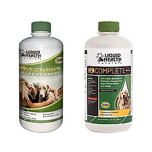 LIQUIDHEALTH Pets K9 Vegetarian Glucosamine Hip & Joint Support Formula & K9 Complete 8-in-1 Multivitamin for Dogs & Puppies - Pet Vitamin Supplement Bundle for Joint Health, Immune Support