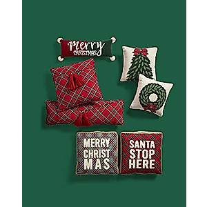 Mud Pie Merry Christmas Hooked Pillow, Red, Green