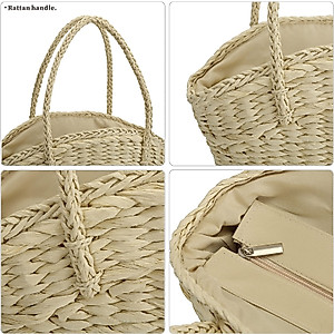 So'each Women's Handbag Wicker Woven Rattan Straw Tote Bag Basket Shoulder Bag Beige