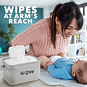 Dejaroo - Baskets for Organizing Wipes and Newborn Essentials, Diaper and Wipes Organizer, Embroidered Baby Shower Gifts for Moms, Linen Basket with Handle, 9 x 6 x 5.5 Inches, Grey