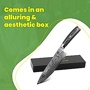 Damascus Chef Knife 8 Inch Japanese Professional 67 layer High Carbon Super Sharp Kitchen Cooking Knife, Ergonomic Ebonywood Handle With Gift Box - Anti-Rusting Forged Cutlery Knife