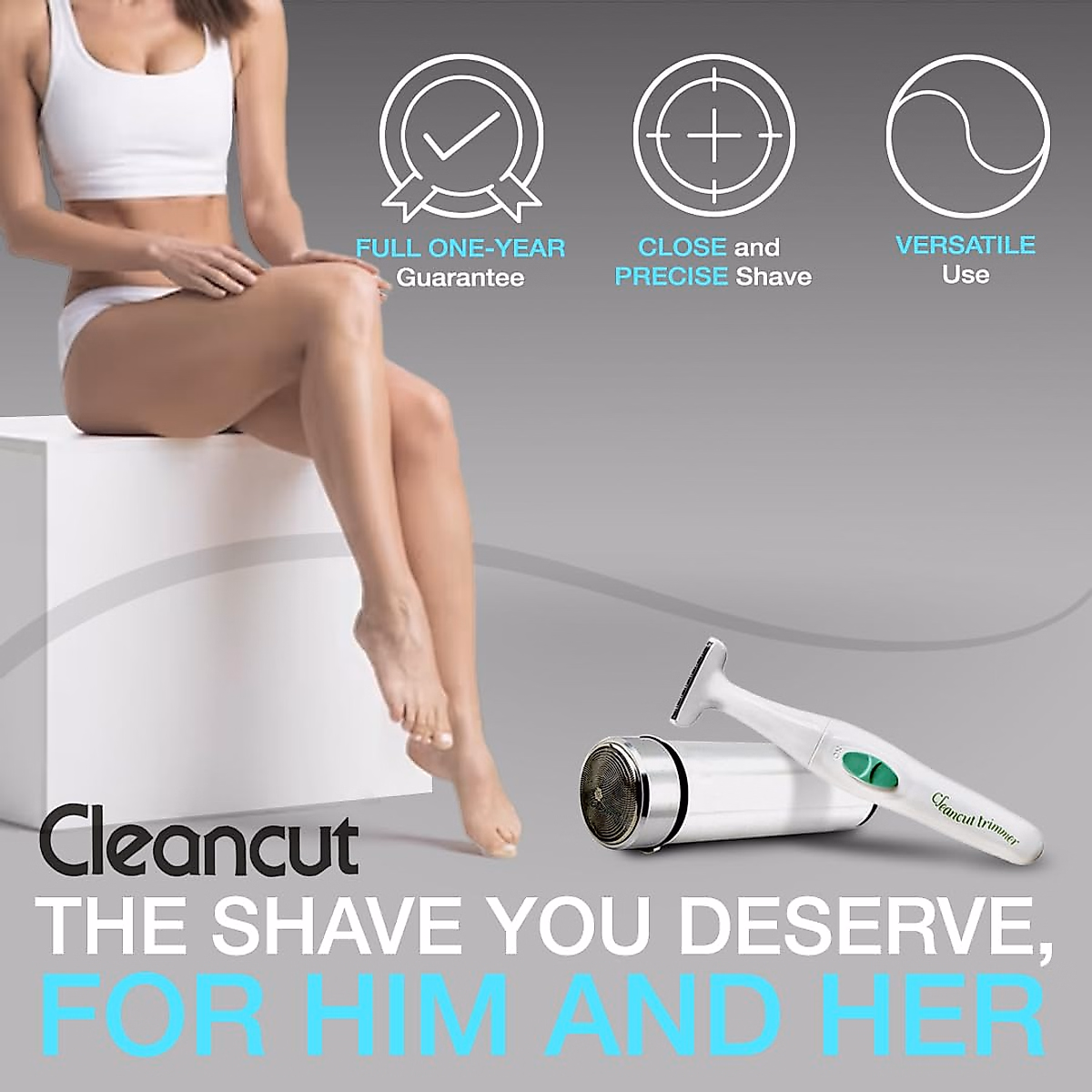 Cleancut T-Shape Personal Shaver for Men and Women, Pubic Hair Trimmer for Intimate Areas, Cordless, Designed for Full Body Grooming – Made in Japan