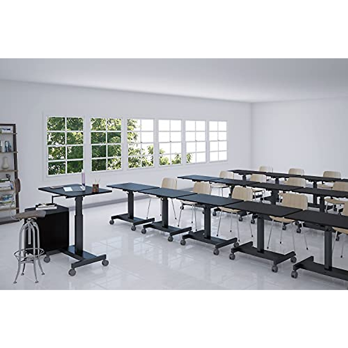 Stand Up Desk Store Crank Adjustable Height Single Column Rolling Mobile Standing Desk (White Frame/Black Top, 40" Wide)