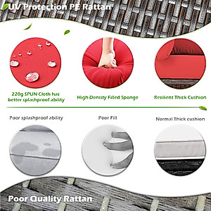 AECOJOY 7 Pieces Patio Furniture Set with Table, Outdoor Patio Furniture, Outdoor Dining Sectional Sofa with Table&Chair, Brown Rattan&Red Cushion