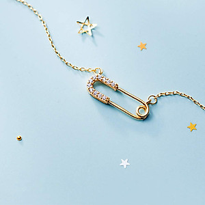 Crystal Paperclip Safety Pin Pendant Choker Necklace for Women 925 Sterling Silver 14K Gold Plated Dainty CZ Diamond Clip Drop Adjustable Chain Personalized Jewelry Fashion Box BFF