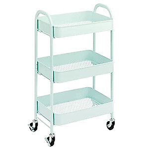 mDesign Metal 3-Tier Rolling Utility Storage Carts - Organizer Trolley for Bathroom, Kitchen, Laundry, Office, and Kids Rooms - Heavy Duty Caddy with 4 Caster Wheels - Mint Green