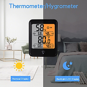 Indoor Thermometer Digital Hygrometer Room Thermometer Humidity Monitor with Backlight,Suitable for Bedroom,Baby,Flower Room,Wine Cellar,Laboratory,Battery Included (2, Black and White)