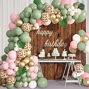 163Pcs Safari Balloon Garland Arch Kit, Animal Print Sage Green Jungle Balloons for Wild One Baby Shower Birthday Decorations Girl Boy Woodland Wedding Bridal Party Supplies