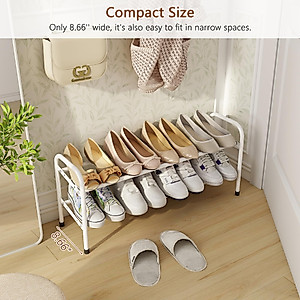 Gewudraw 2-Tier Shoe Rack Expandable, Width Adjustable Shoe Shelf Storage Organizer, 41.53'' Metal Standing Shoe Rack for Bedroom Entryway Closet, Holds up to 12 Pairs Shoes, White