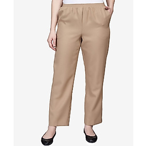 Alfred Dunner Women's Around Elastic Waist Polyester Short Pull-On Style Pants, Tan, 12 Petite