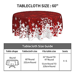 SHAPTOY Christmas Round Tablecloth 60 Inch Red Xmas Snowflake Table Cloth Rustic Winter Reusable Circle Fabric Table Clothes Cover for Picnic Party Dining Room Home Outdoor Decor