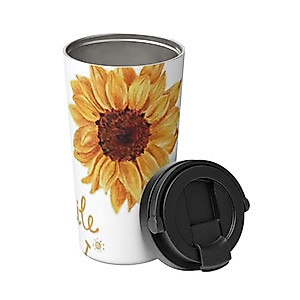WANGXUEE Smile Face Sunflower Print 500ml Stainless Steel Travel Tumbler Double Wall Vacuum Insulated Coffee Mug