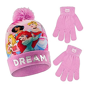 Disney Girls Princess Hat And Kids Gloves Set For Ages 4-7, Pink