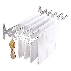 XMCX Accordion Wall Mounted Laundry Drying Rack Expandable Foldable Clothes Drying Rack Airer 304 Stainless Steel Dryer Collapsible Space Saver Easy Storage (Size : 50cm/19.7inch)