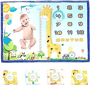 Baby Monthly Milestone Blanket - Large 60"x40" Memory Blanket w/Growth Tracker, Soft Fleece First Year for Girl, Boy, Monthly Nursery Swaddling Blankets for Newborn Beautiful Shower Gift