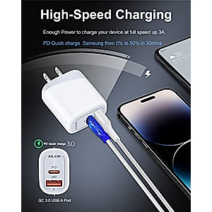 USB C Wall Charger, 20 W USBC Charger Block Fast Charging for iPhone 14 Pro Max 13 12 11 10 X Xr Xs Max 8 Plus 7 6, Apple Watch 8 7 USB C Brick Box Power Adapter Samsung Galaxy Cube Plug Cargador Base