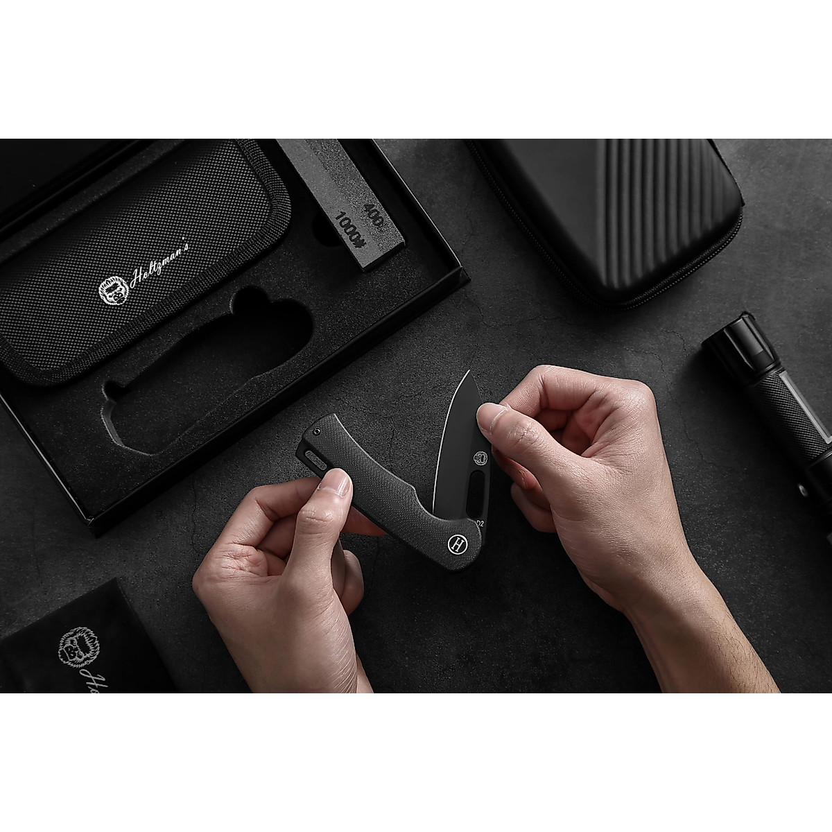 Holtzman's Gorilla Survival Mens Folding Pocket Knife Set D2 Steel Blade G10 Handle Pocket Knife EDC Gift set for Men (Black + blue liner)