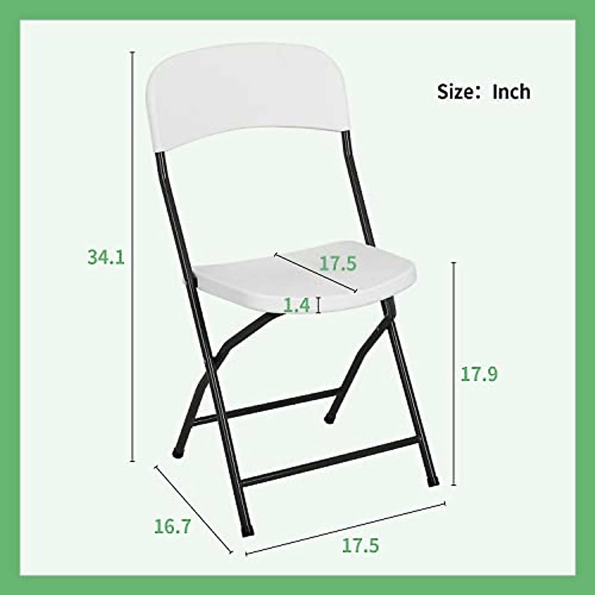 PayLessHere Folding Chairs Set of 4 Plastic Chairs Portable Foldable Metal Folding Chairs with Metal Frame HDPE Backrest and Seat Cushion 265 LBS Capacity for Indoor Use, White