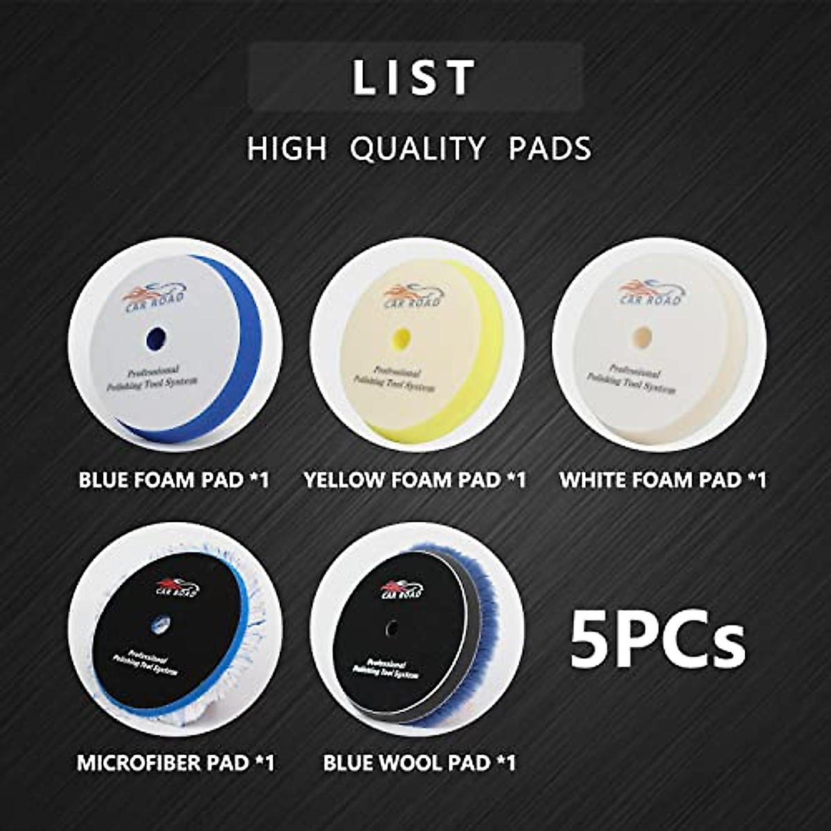 Polishing Pad 6Inch 5 pcs150mm Orbital Buffer Polisher Pad Wool Microfiber Buffing Pads car Detailing kit, Foam applicator Pad for Compounding, Polishing and Waxing, for 6''Backing Plate Car Polisher